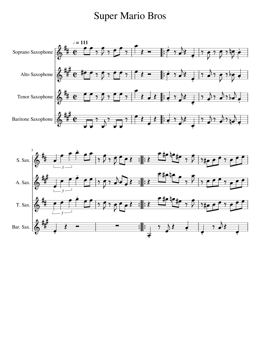 Super Mario Bros. Ground Theme Sheet music for Saxophone alto ...