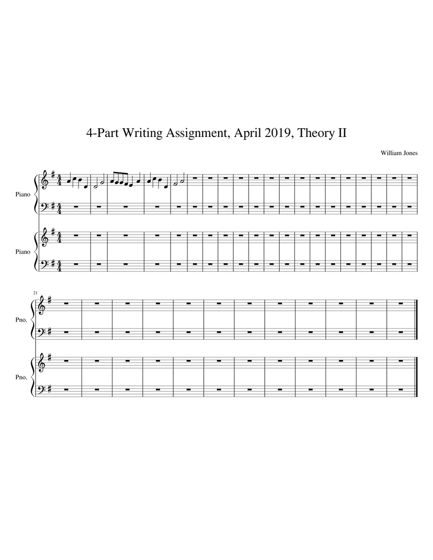 4-Part Writing Assignment, April 2019, Theory II Sheet music for Piano ...