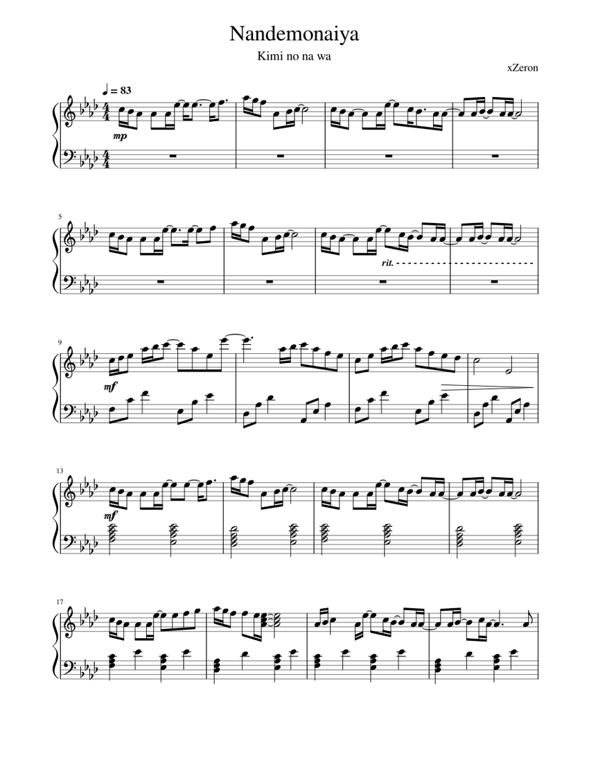Nandemonaiya [Kimi no na wa] Sheet Music for Piano (Solo) | MuseScore.com