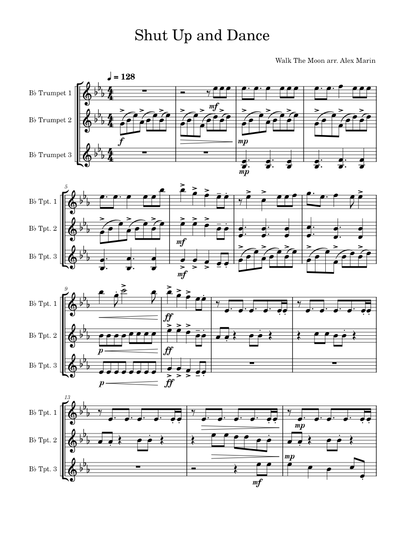 Shut up and dance – WALK THE MOON Sheet Music for Trumpet in b-flat ...