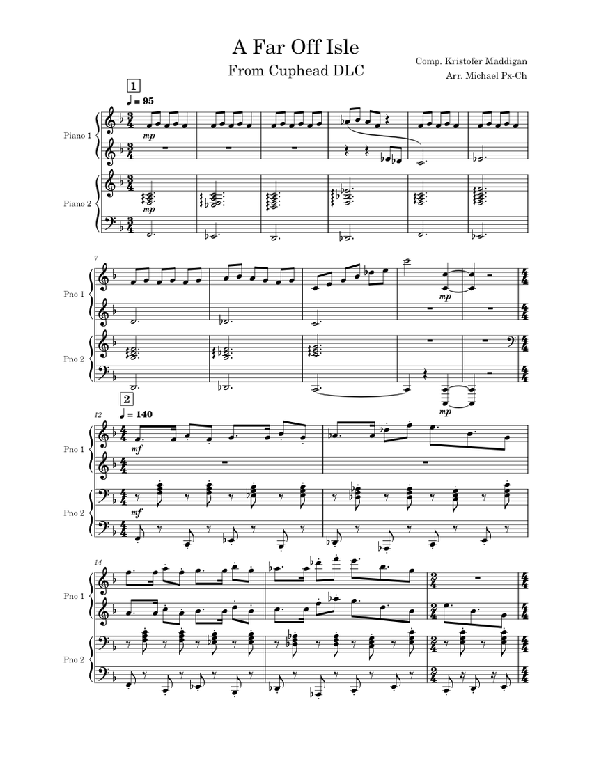 Cuphead DLC: A Far Off Isle Sheet Music for Piano (Piano Duo ...