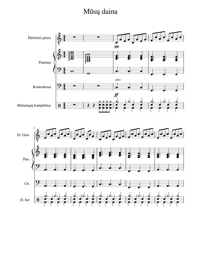 musu daina Sheet music for Piano, Contrabass, Guitar, Drum group (Mixed ...