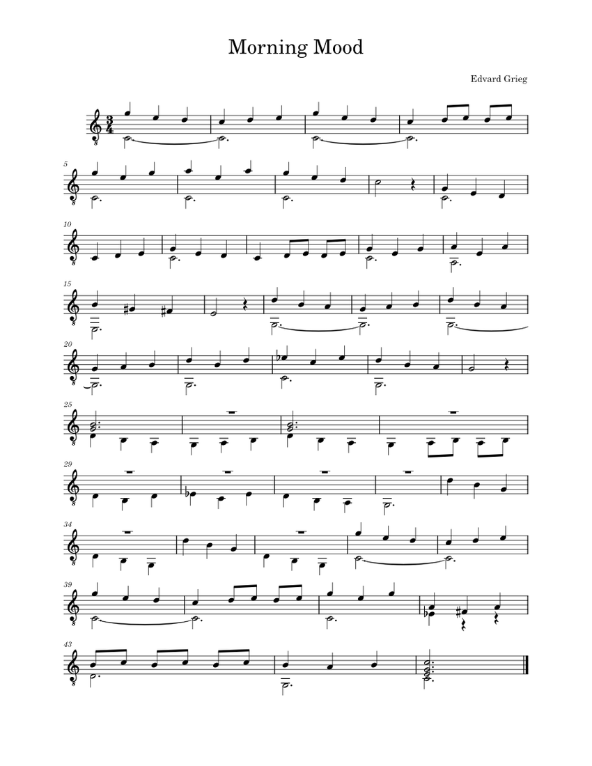 Morning mood – Edvard Grieg Sheet Music for Guitar (Solo) | MuseScore.com