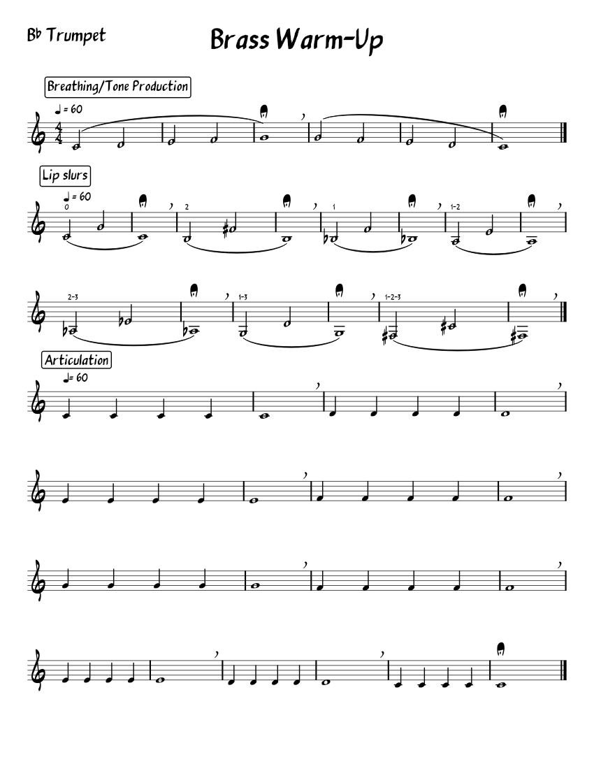 Brass Warm Up Sheet-Trumpet Sheet music for Trumpet in b-flat (Solo ...