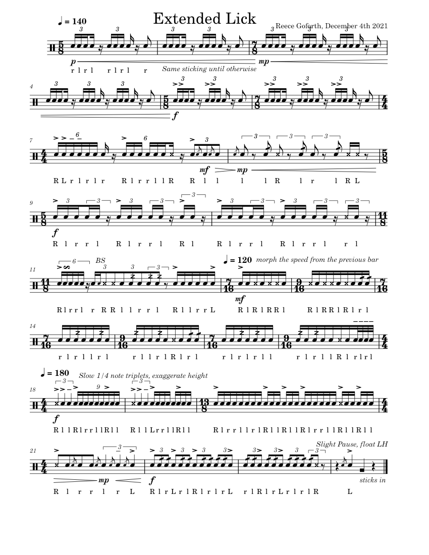 Extended Lick Sheet music for Snare drum (Solo) | Musescore.com