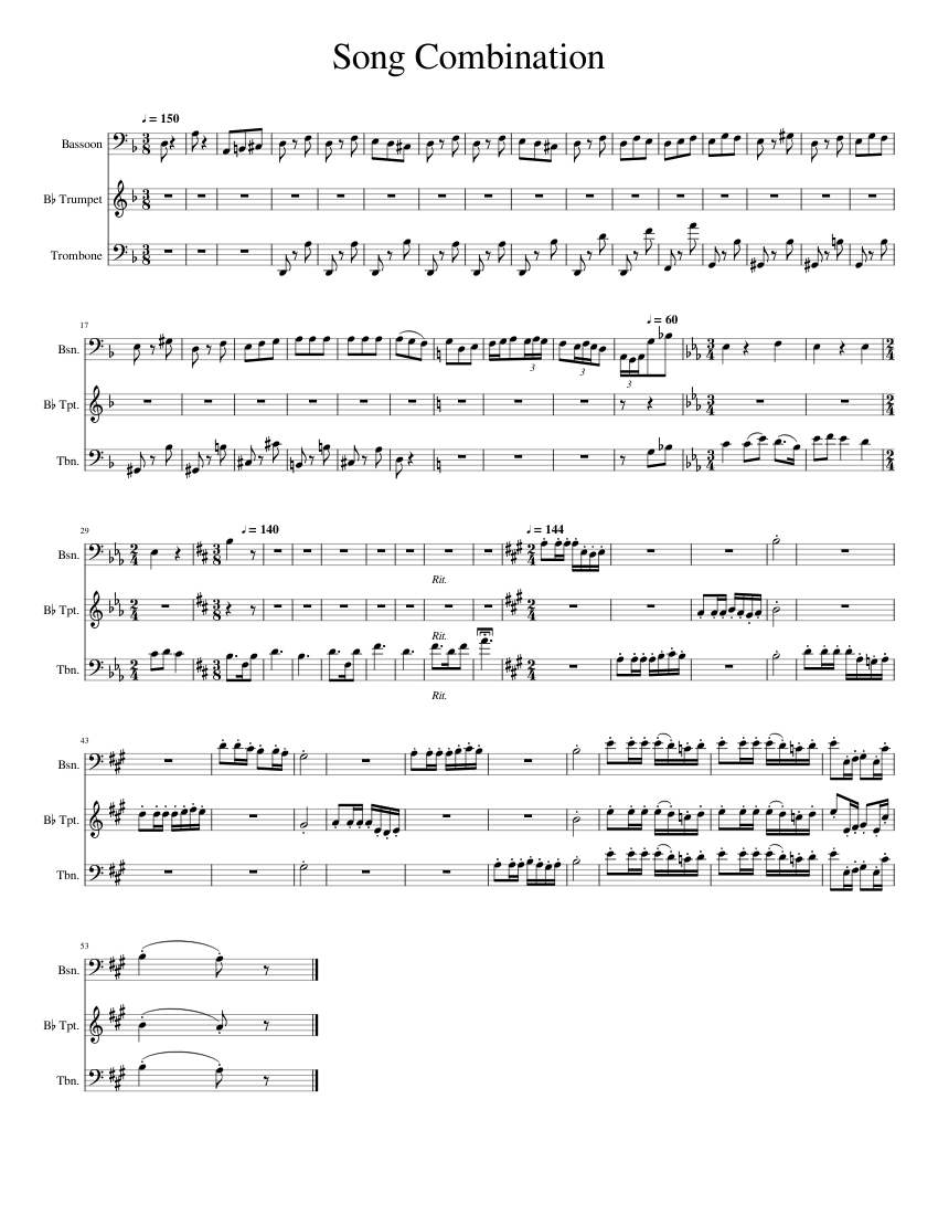 Song Combination Sheet music for Trombone, Trumpet in b-flat (Mixed ...