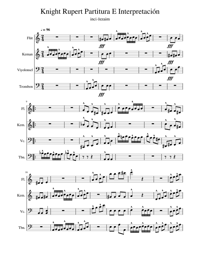 Knight Rupert Sheet music for Trombone, Flute, Violin, Cello (Mixed ...