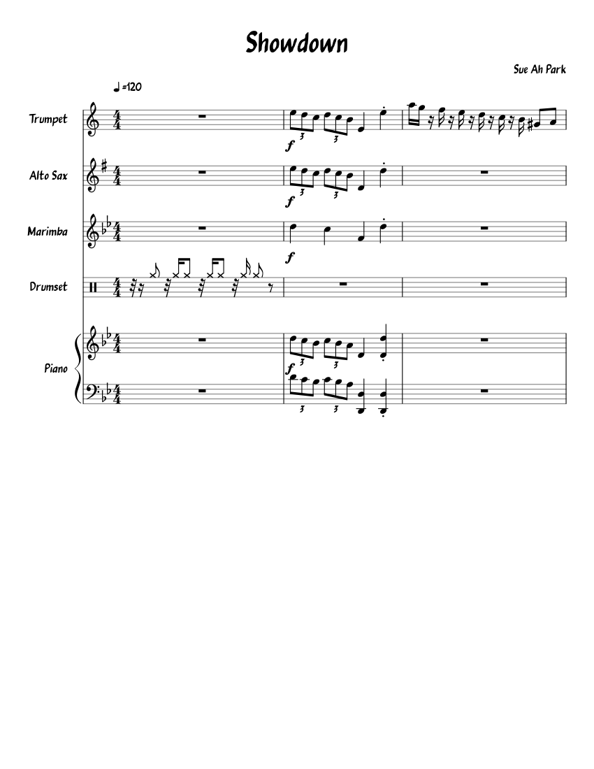 Showdown Composition Sheet music for Piano, Saxophone alto, Trumpet in ...