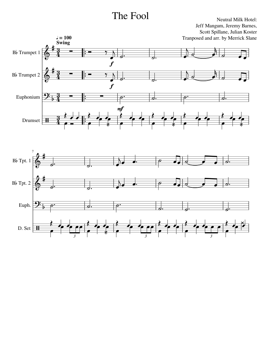 The Fool Sheet music for Euphonium, Trumpet in b-flat, Drum group ...