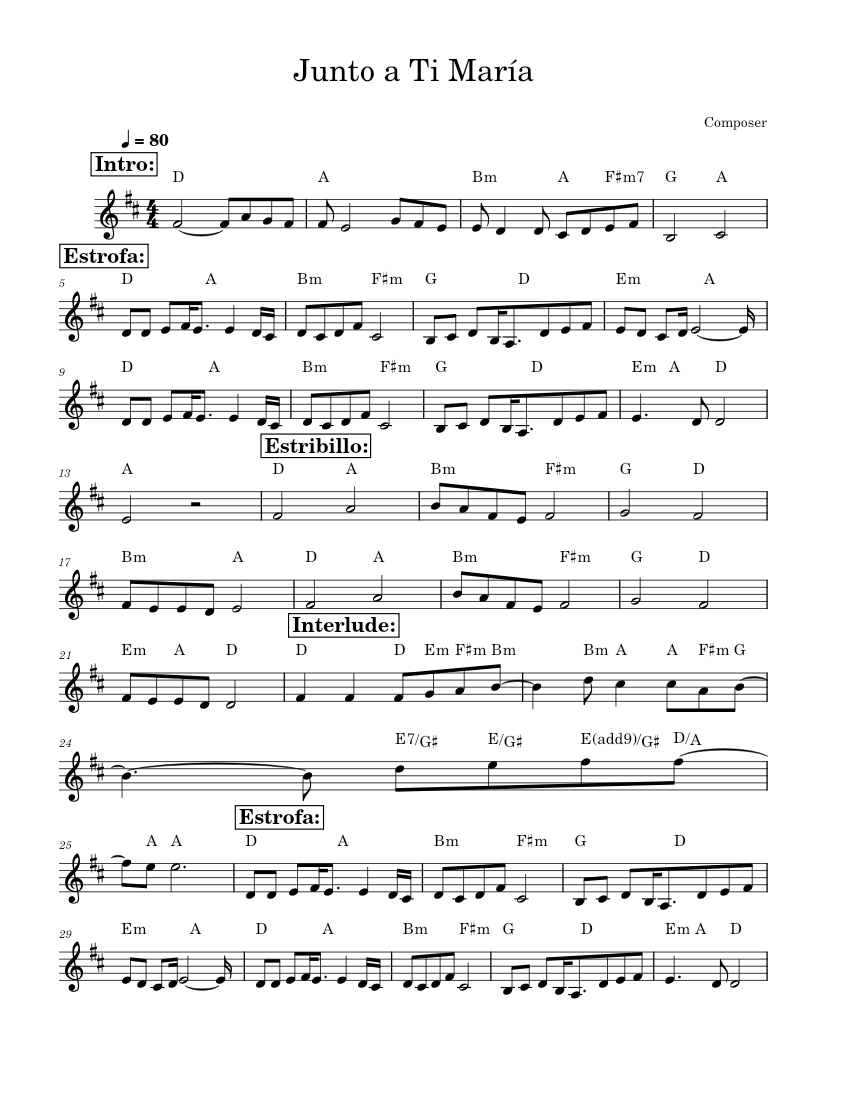 Junto a Ti María Sheet music for Piano (Solo) | Musescore.com
