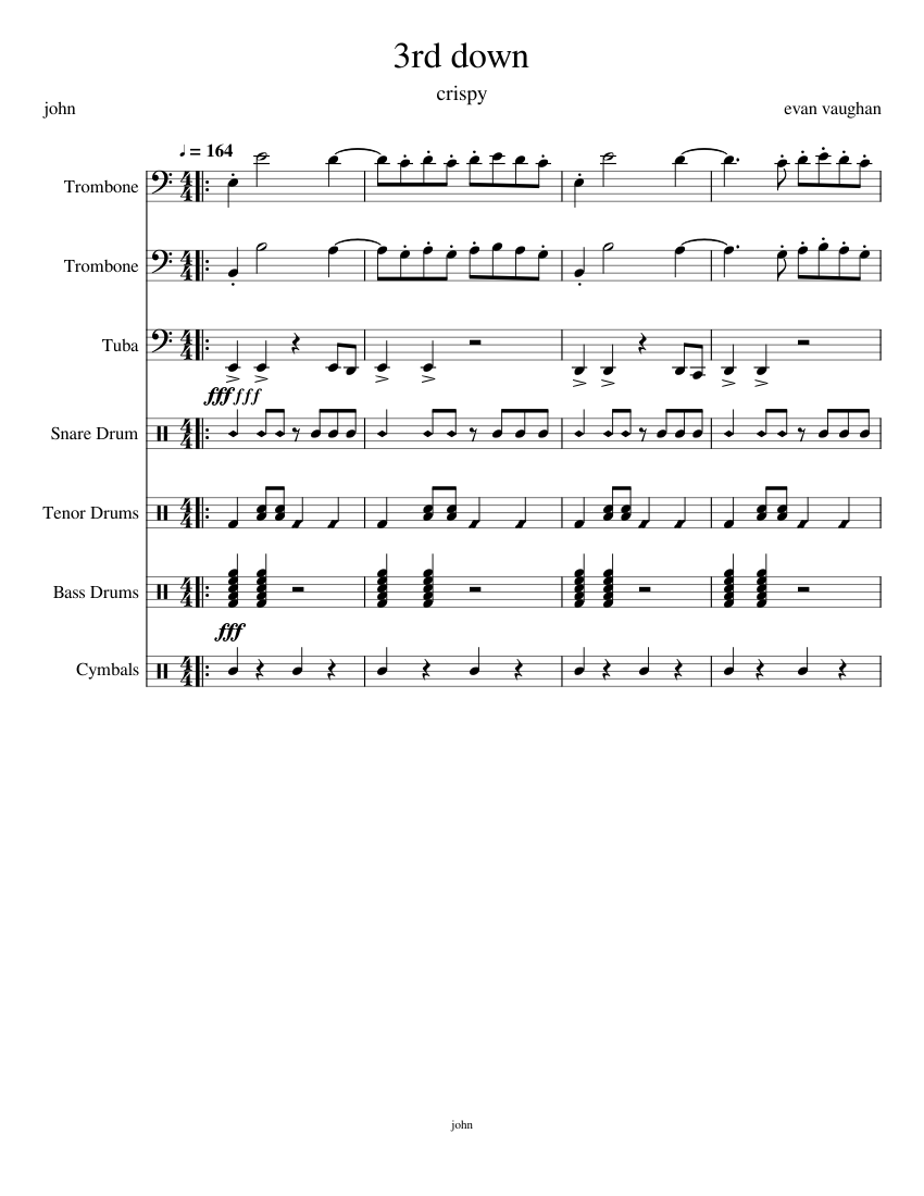 3rd down Sheet music for Trombone, Tuba, Snare drum, Crash & more ...