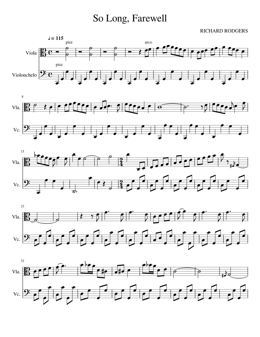 So Long, Farewell Sheet Music for Viola, Cello (String Duet ...