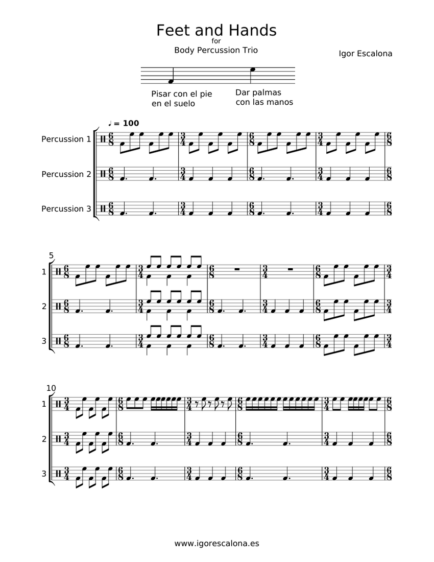 Feet and hands | Body Percussion Trio Sheet Music for Drum (other ...
