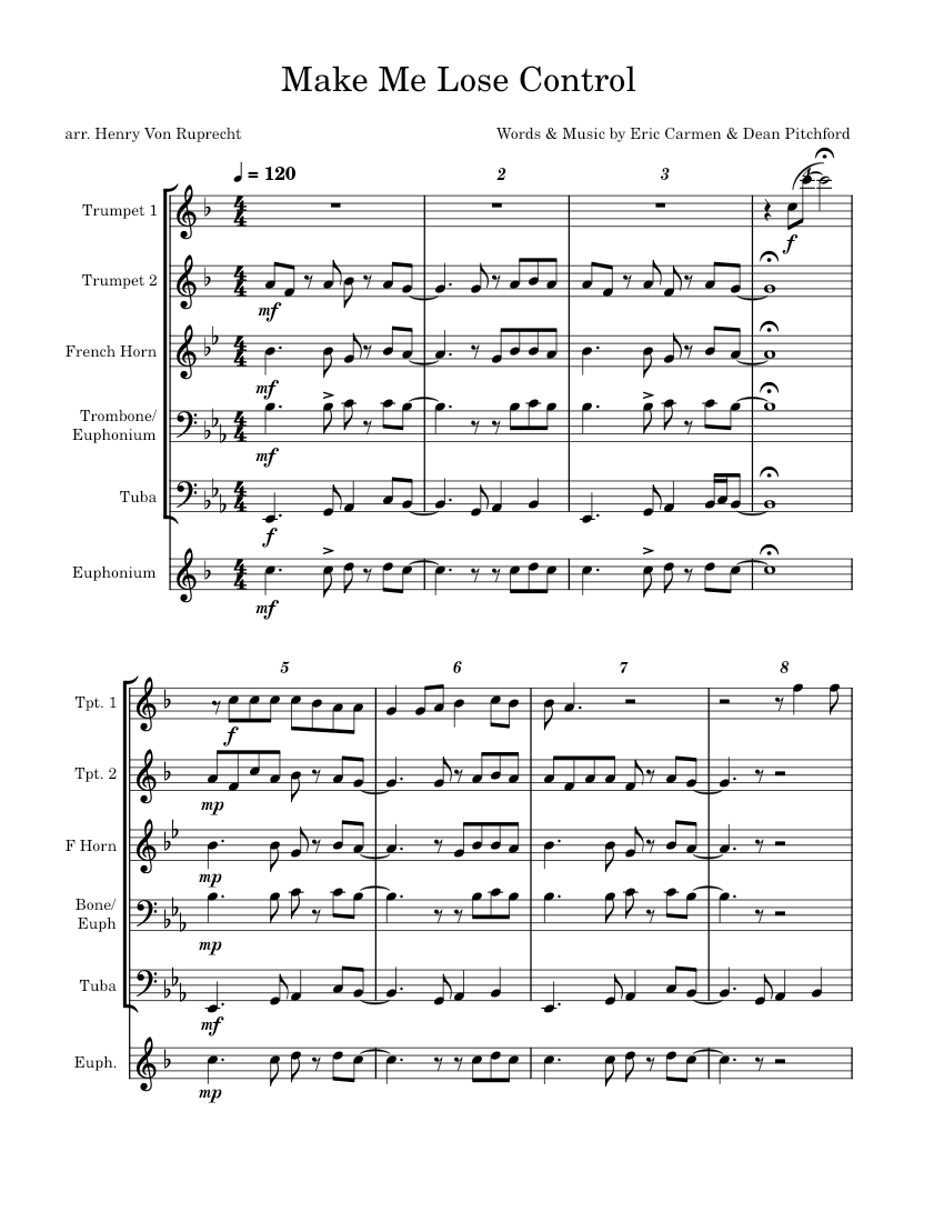 Make me lose control – Eric Carmen Sheet Music for Trombone, Euphonium ...