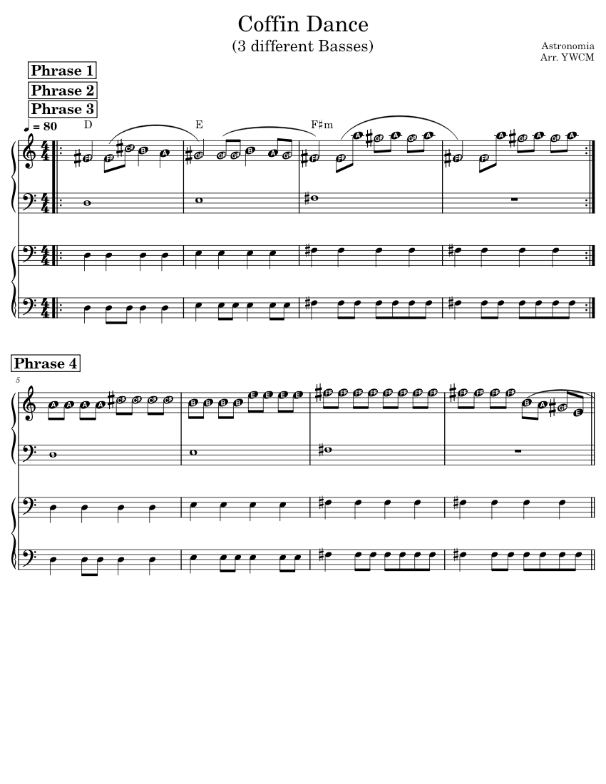 Coffin Dance – Melody - Chords - 3 different basses Sheet music for ...