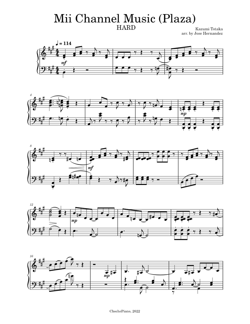 Mii Channel Theme – Kazumi Totaka HARD arrangement by Jose Hernandez ...