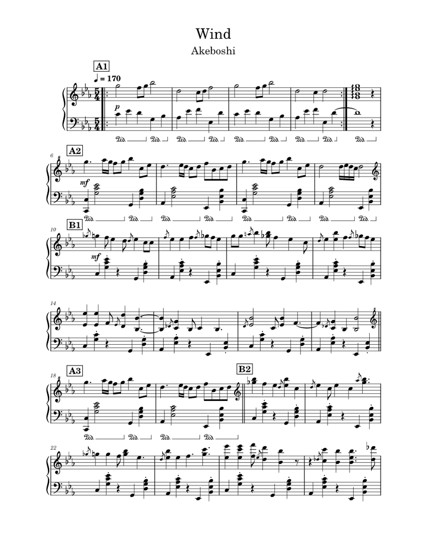 Wind – Akeboshi Sheet Music for Piano (Solo) | MuseScore.com
