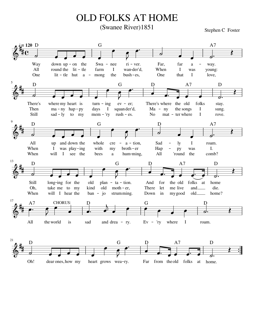OLD FOLKS AT HOME Sheet music for Piano (Solo) Easy | Musescore.com
