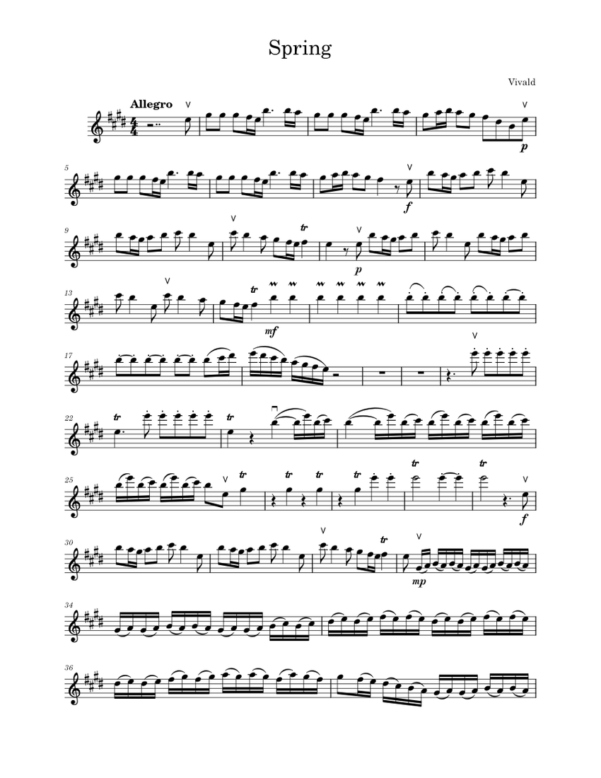 The Four Seasons - Spring – Antonio Vivaldi Sheet Music for Violin ...