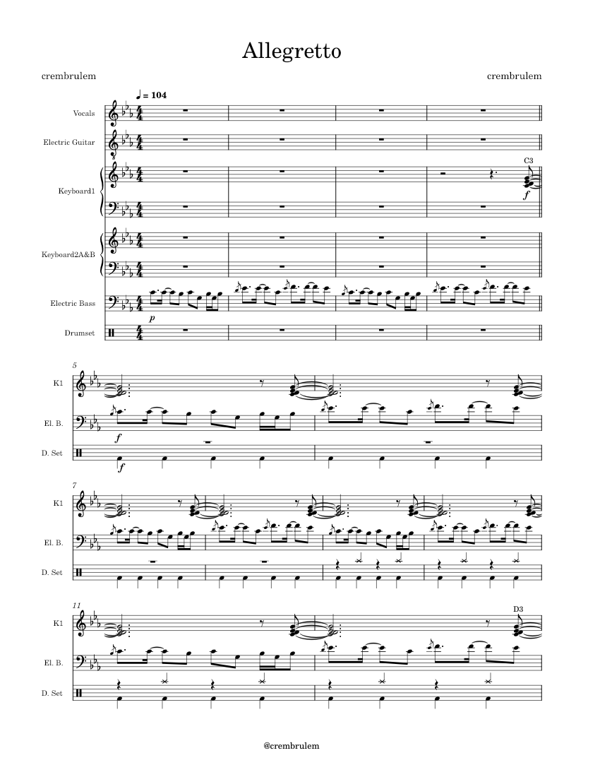 Allegretto Sheet music for Piano, Guitar, Bass guitar, Drum group ...