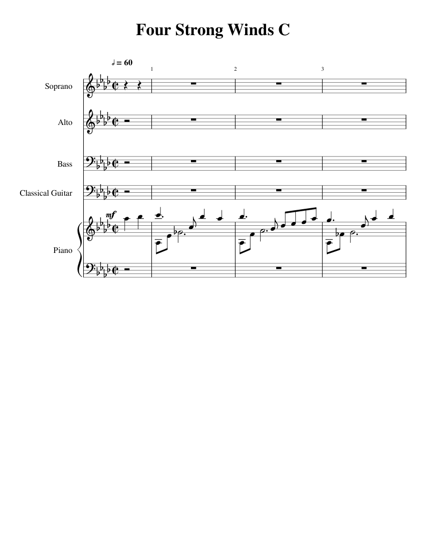 Four Strong Winds Sheet music for Piano, Soprano, Alto, Bass voice ...