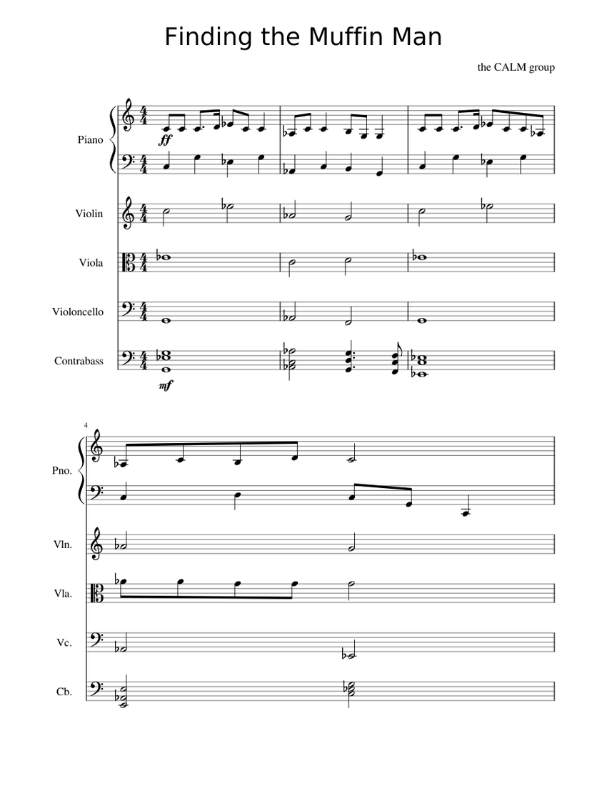 Finding the Muffin Man Sheet Music for Piano, Contrabass, Violin, Viola ...