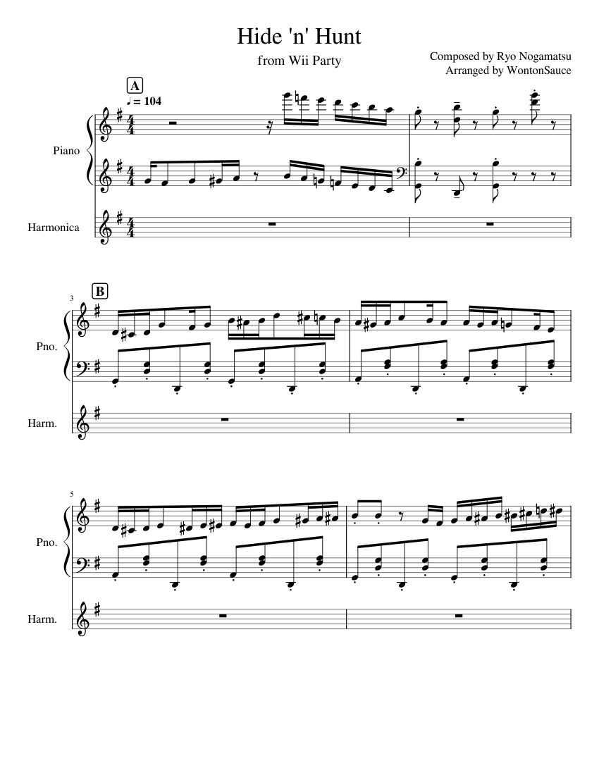 Wii Party - Hide 'n' Hunt Sheet Music for Piano, Harmonica (Solo ...