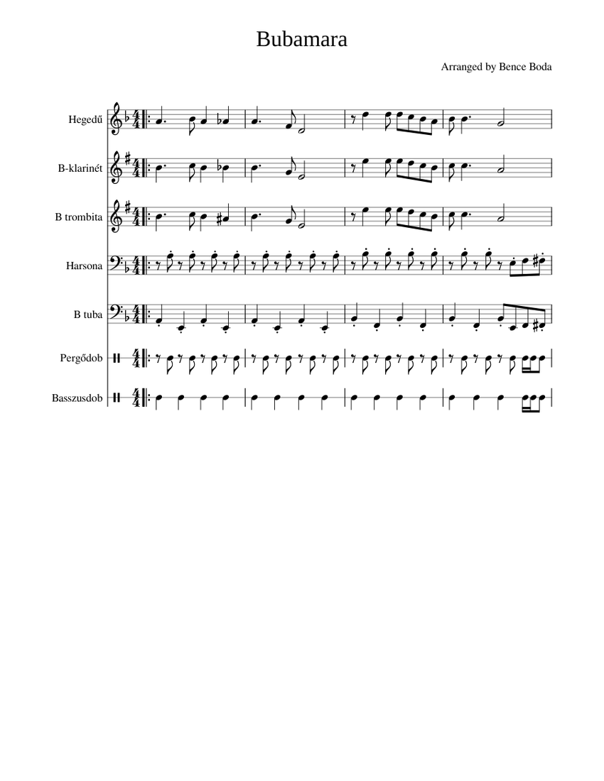 Bubamara Sheet music for Trombone, Tuba, Clarinet in b-flat, Trumpet in b-flat & more ...