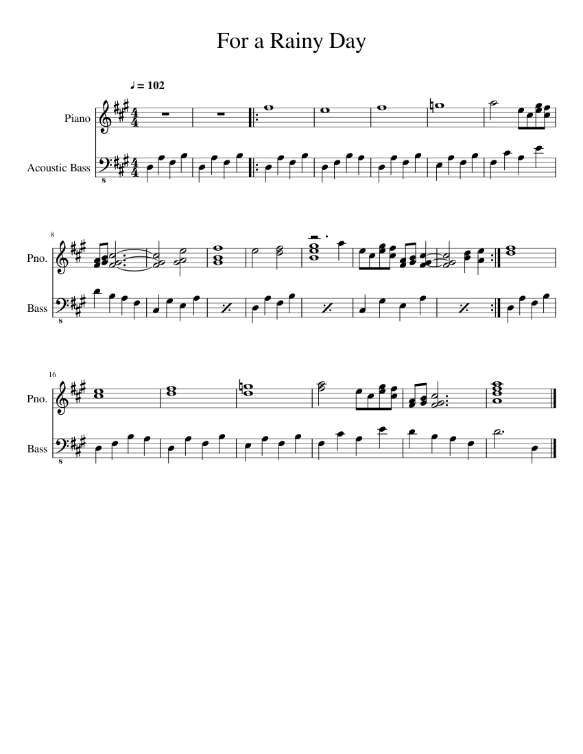 For a Rainy Day Sheet music for Piano, Bass guitar (Mixed Duet ...