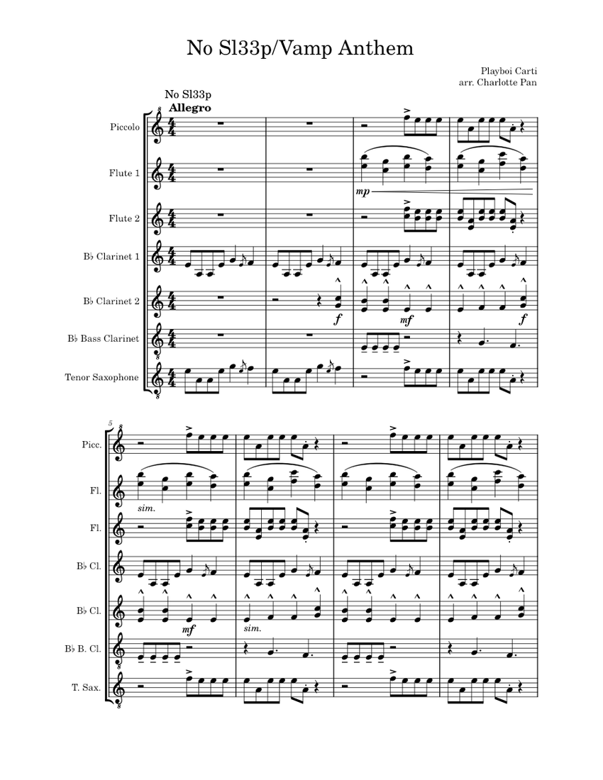 Vamp Anthem – Playboi Carti No Sl33p/ Sheet Music for Flute piccolo ...