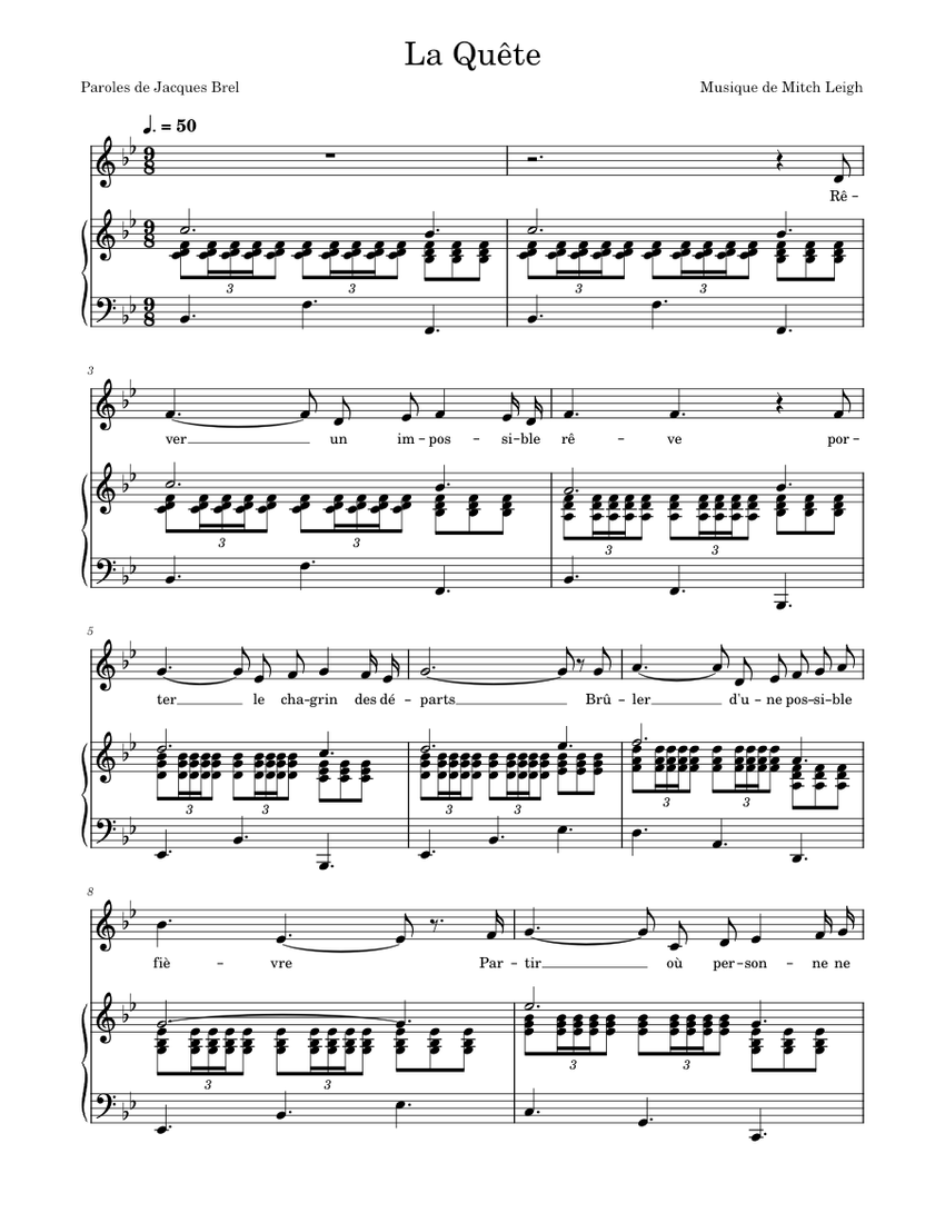 La Quête – Jacques Brel Sheet music for Piano, Vocals (Piano-Voice ...