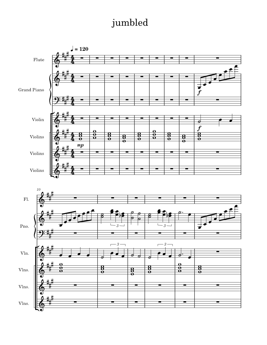 jumbled Sheet music for Piano, Flute, Violin, Strings group (Mixed ...