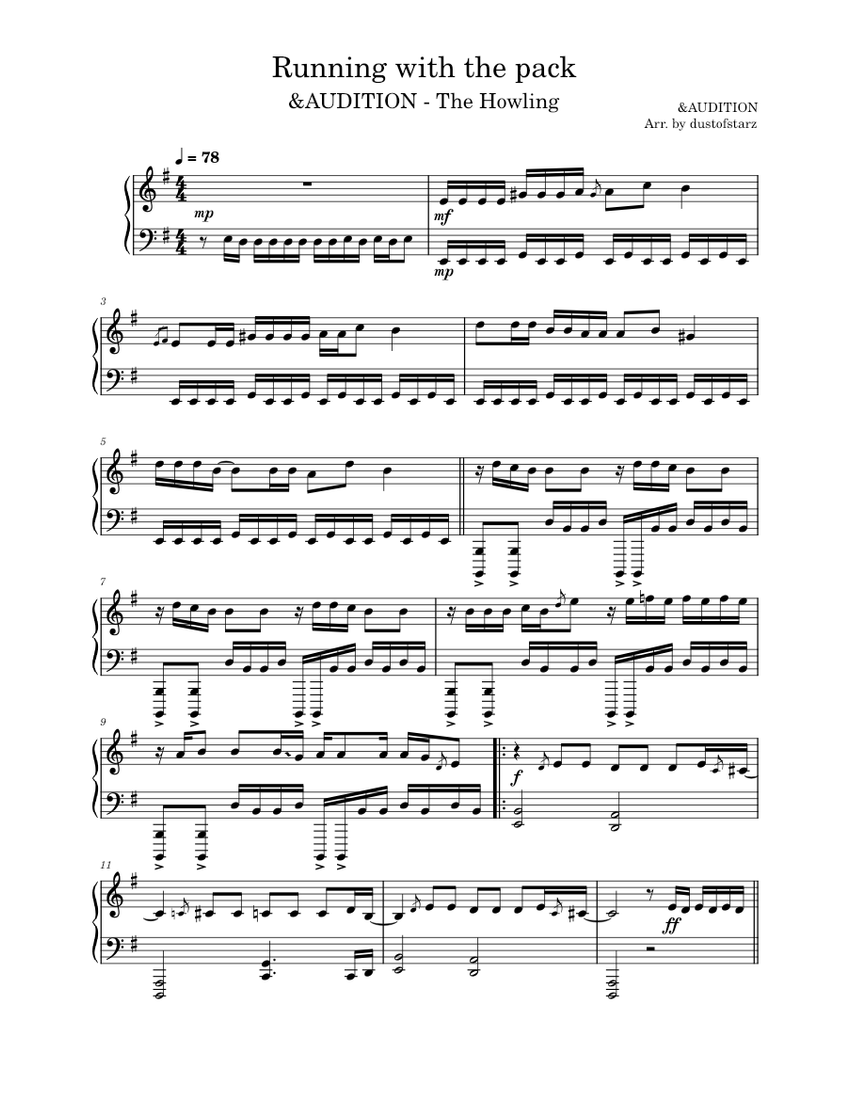 Running with the pack – &AUDITION /&TEAM Sheet Music for Piano (Solo ...