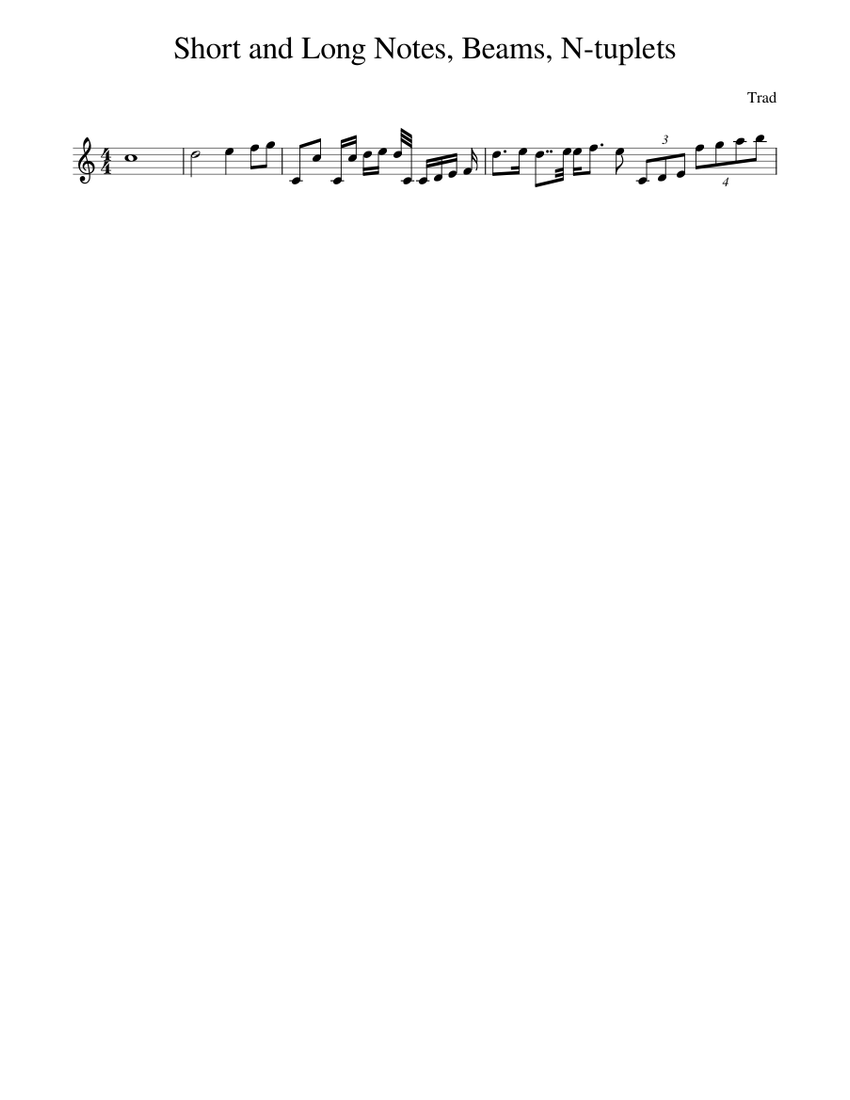 Traditional music - Short and Long Notes, Beams, N-tuplets Sheet music ...
