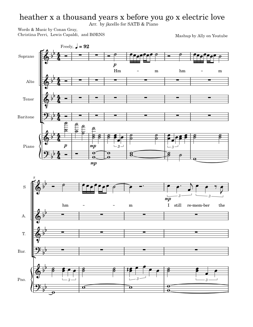 Heather x a thousand years x before you go x electric love Sheet music ...