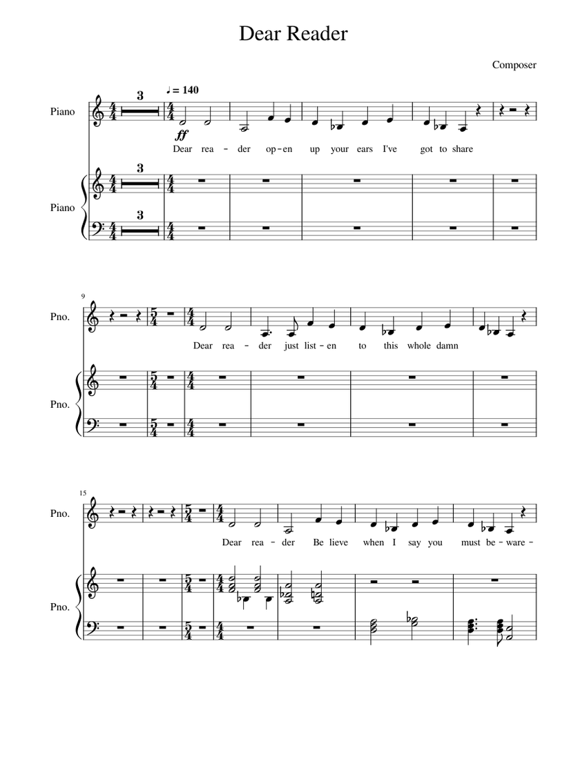 Dear Reader (Piano) Sheet Music for Piano (Piano Duo) | MuseScore.com