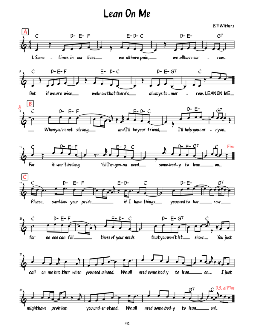 Lean on Me (Lead sheet with lyrics ) Sheet music for Piano (Solo ...
