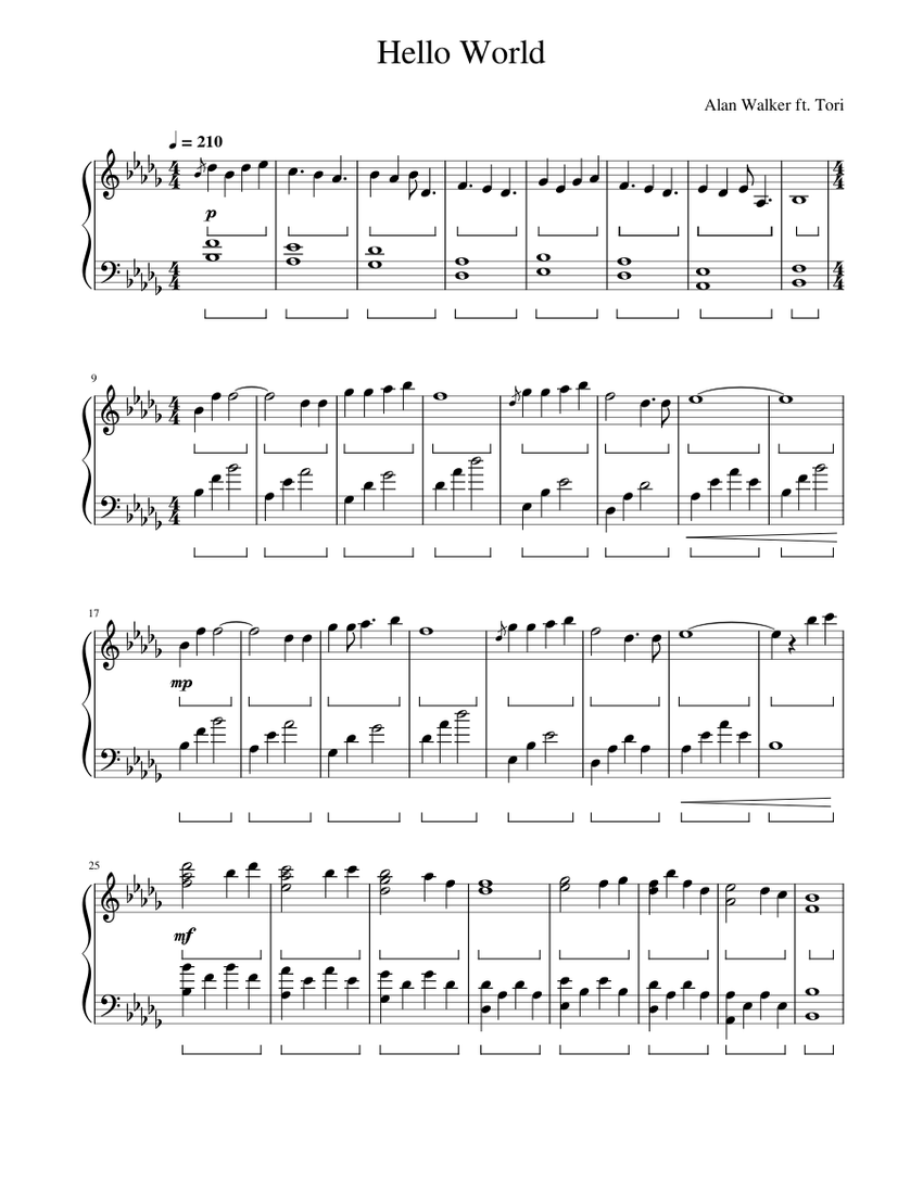 Hello World – Alan Walker Sheet Music for Piano (Solo) | MuseScore.com