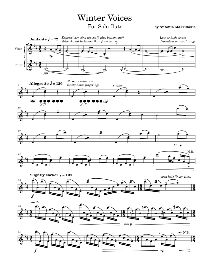 Winter Voices for Solo Flute Sheet Music for Flute (Solo) | MuseScore.com