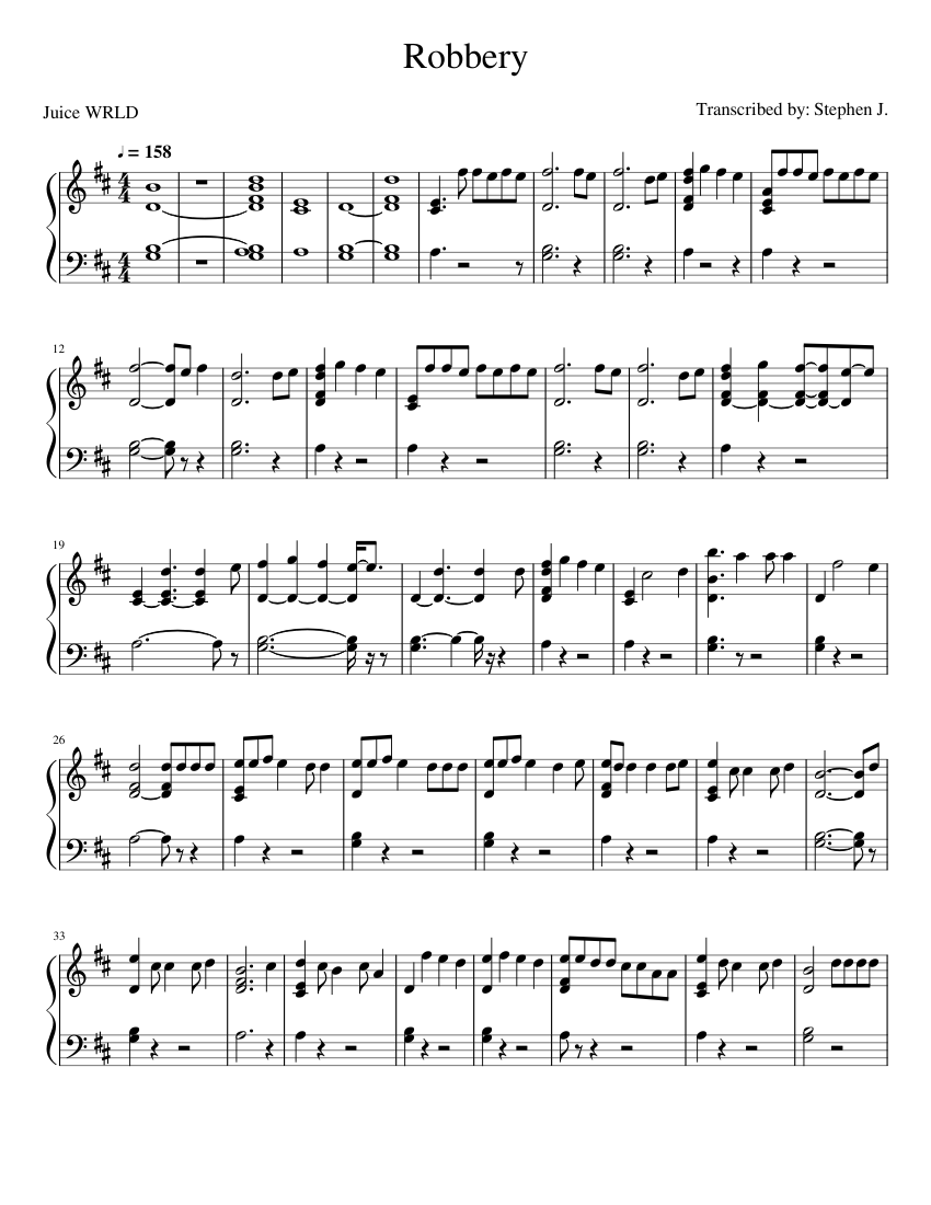 Robbery - Juice WRLD Sheet Music for Piano (Solo) easy | MuseScore.com