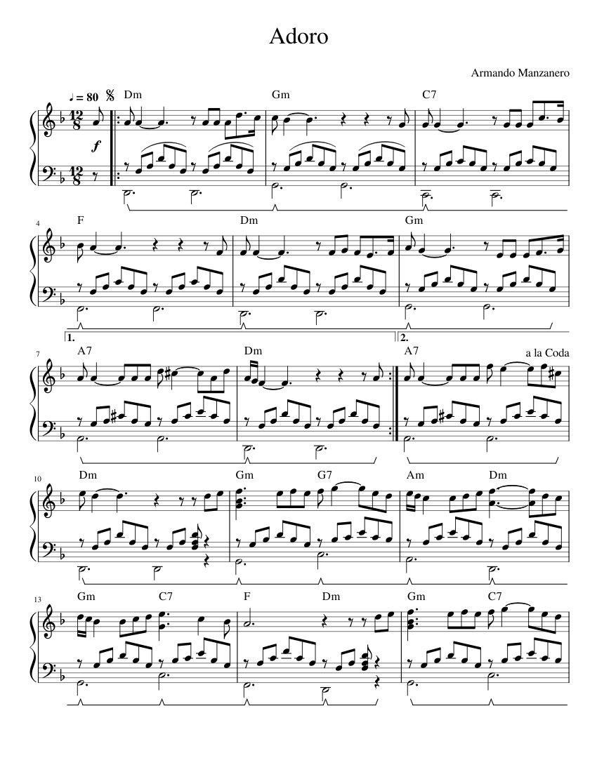 Adoro Sheet Music with Chords for Piano (Solo) | MuseScore.com