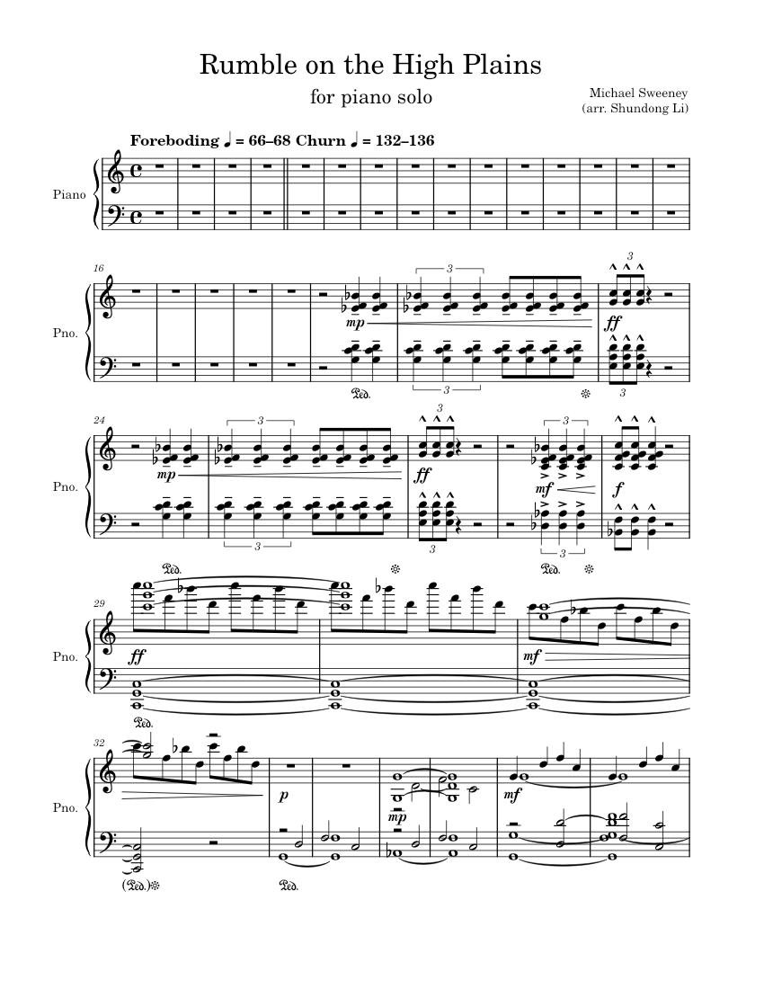 Rumble on the High Plains arranged for piano Sheet music for Piano ...
