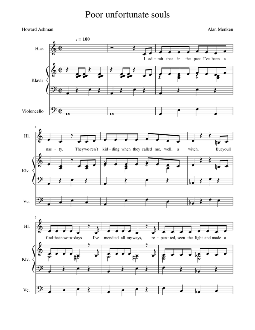 Poor unfortunate souls Sheet Music for Piano, Vocals, Cello (Mixed Trio ...