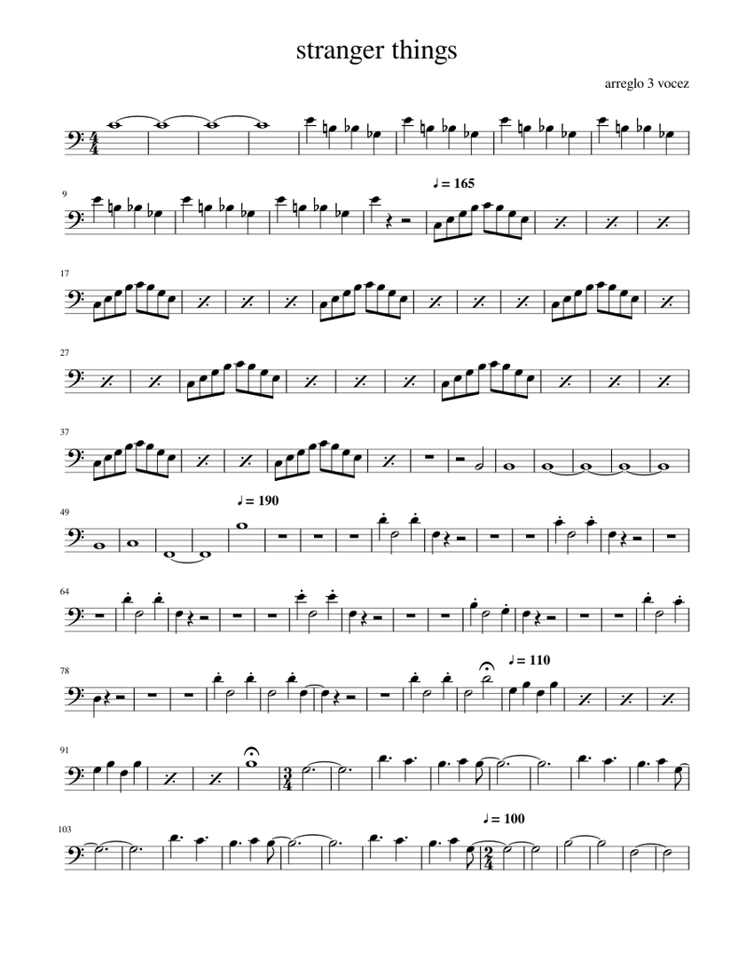 stranger things todos Sheet music for Contrabass (Brass Trio ...
