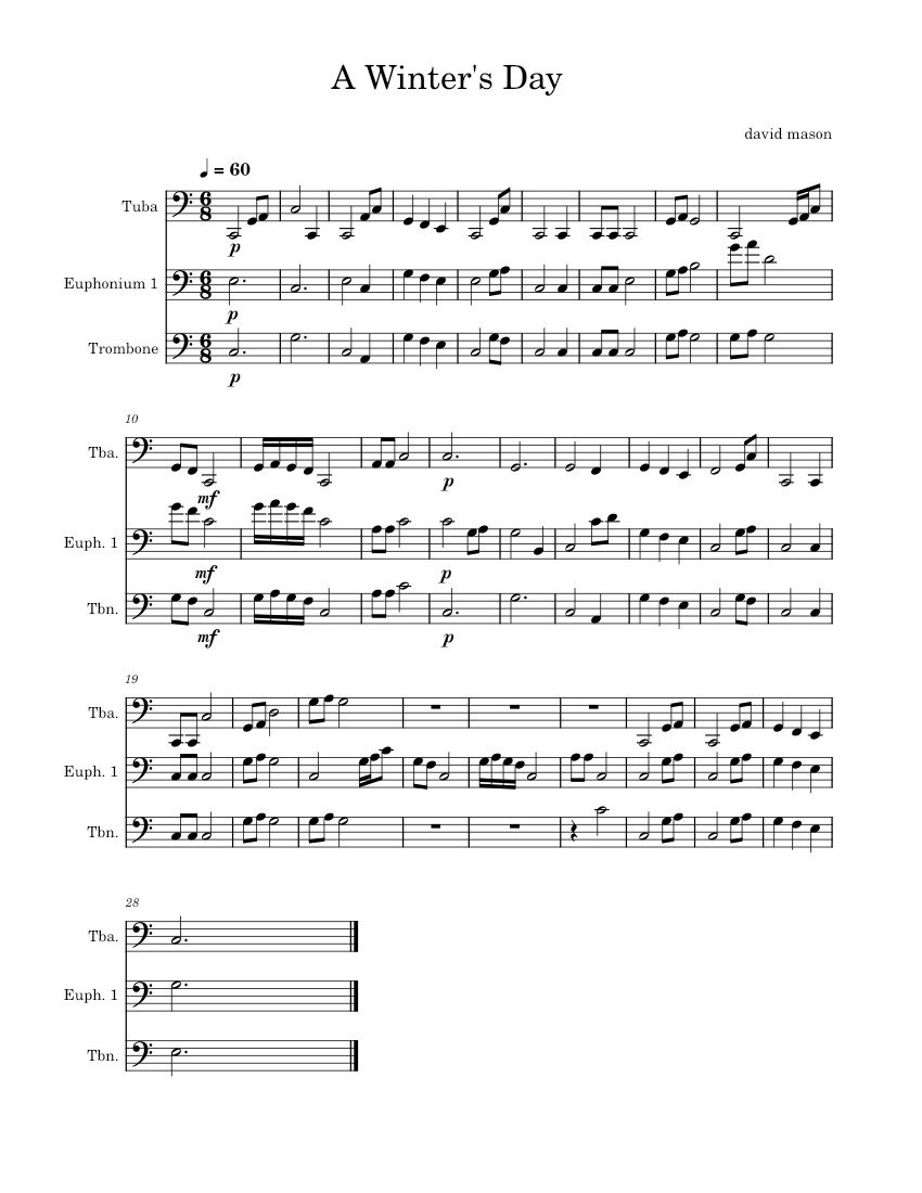 A_Winter's_Day Sheet Music for Trombone, Euphonium, Tuba (Brass Trio ...