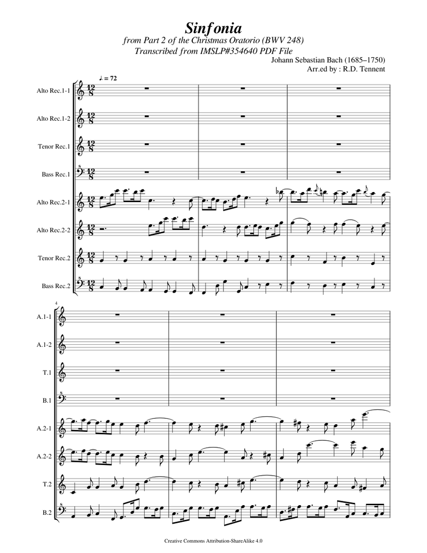 Bach, J.S._Sinfonia No.10 from Weihnachts-Oratorium, BWV 248 Sheet ...