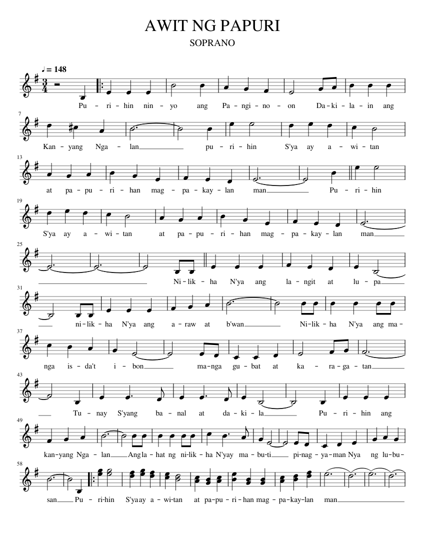 AWIT NG PAPURI soprano Sheet Music for Soprano (Solo) | MuseScore.com