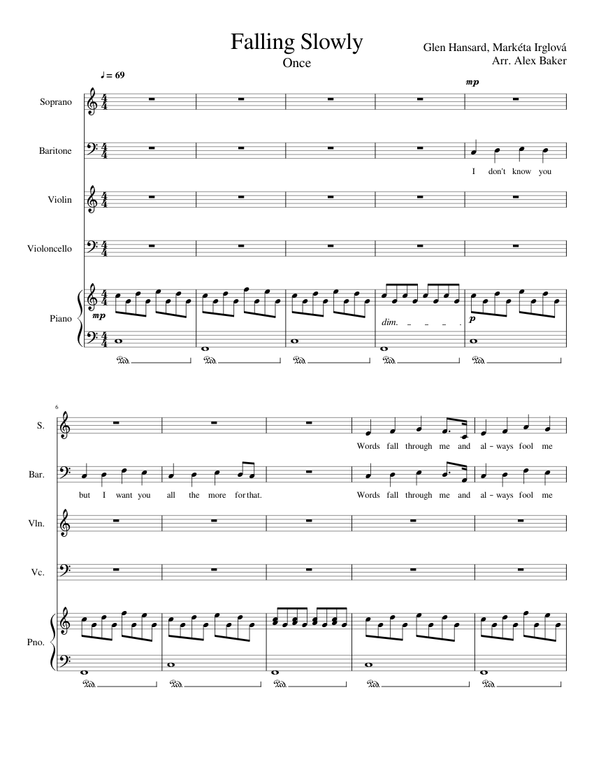 Falling Slowly Sheet Music for Piano, Soprano, Baritone, Violin & more ...