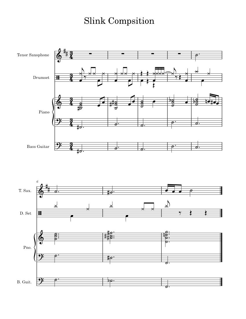 Slink_Compsition Sheet music for Piano, Saxophone tenor, Bass guitar ...