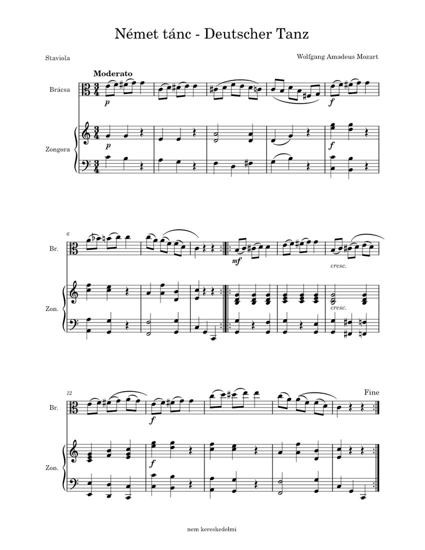 Német_tánc_-_Deutscher_Tanz Brácsa és zongora - Wolfgang Amadeus Mozart Sheet music for Piano ...
